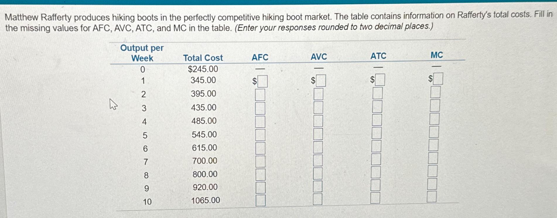 Solved Matthew Rafferty produces hiking boots in the | Chegg.com
