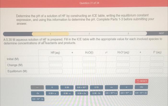 Solved Determine the pH of a solution of HF by constructing | Chegg.com