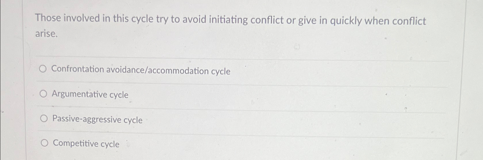 Solved Those involved in this cycle try to avoid initiating | Chegg.com