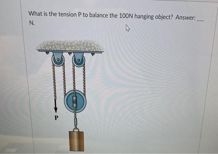 Solved What is the tension P to balance the 100N hanging | Chegg.com