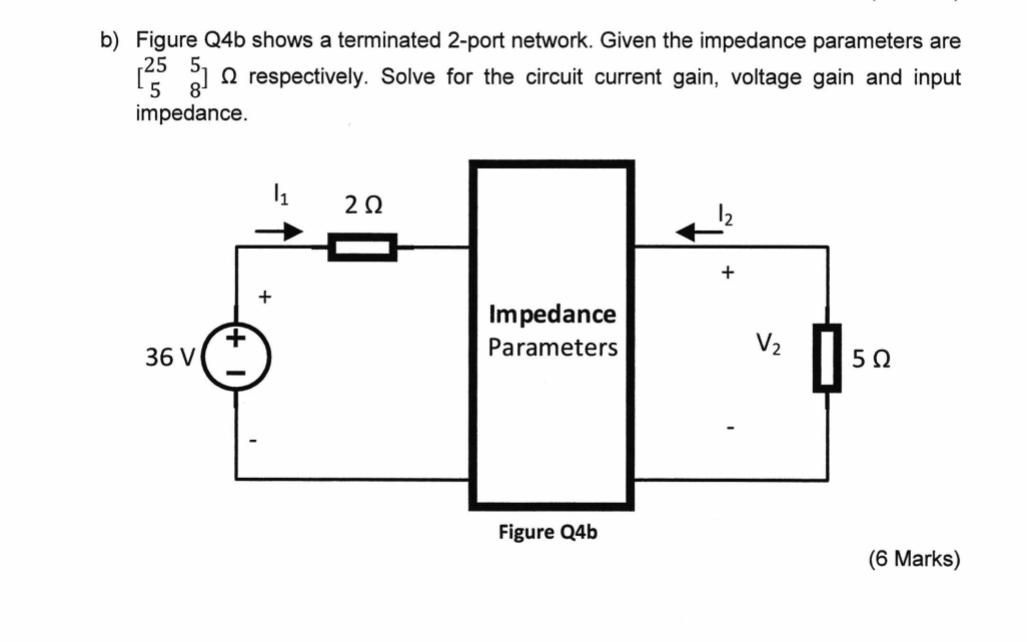 Solved b) ﻿Figure Q4b shows a terminated 2-port network. | Chegg.com