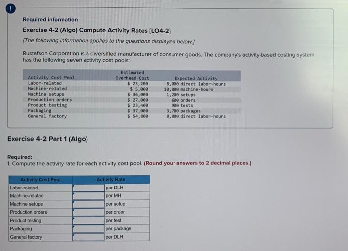 Solved Required information Exercise 4-2 (Algo) Compute | Chegg.com
