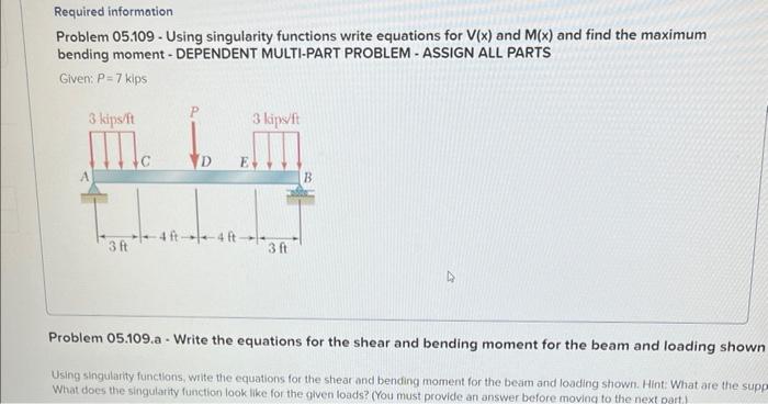Solved Problem 05 109 Using Singularity Functions Write
