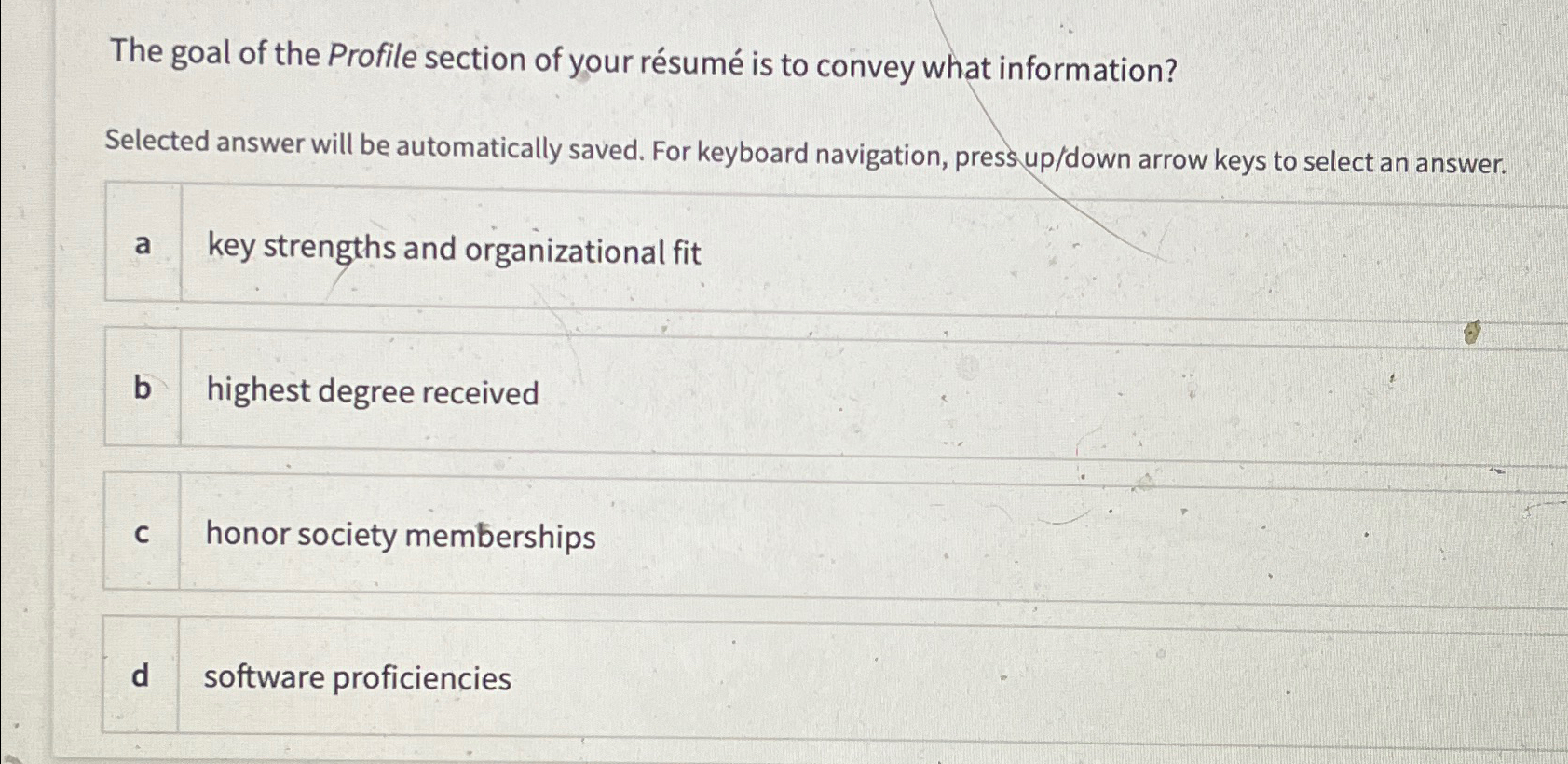 Solved The goal of the Profile section of your résumé ﻿is to | Chegg.com