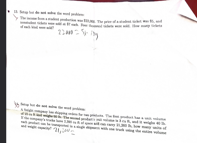 Solved 13. ﻿Setup but do not solve the word problem:The | Chegg.com