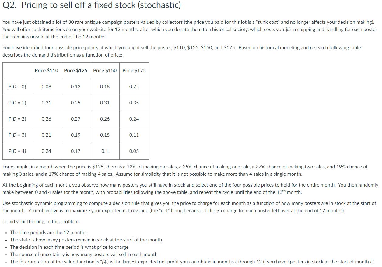 Solved Q2. ﻿Pricing to sell off a fixed stock | Chegg.com