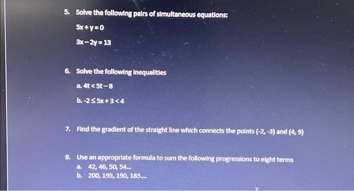 Solved 5. Solve the following pairs of simultaneous | Chegg.com