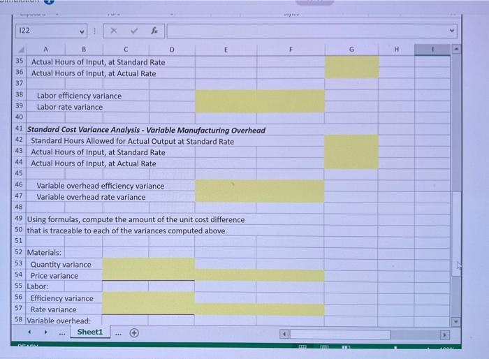 Solved Excel SIM: Basic Variance Analysis and the Impact of | Chegg.com