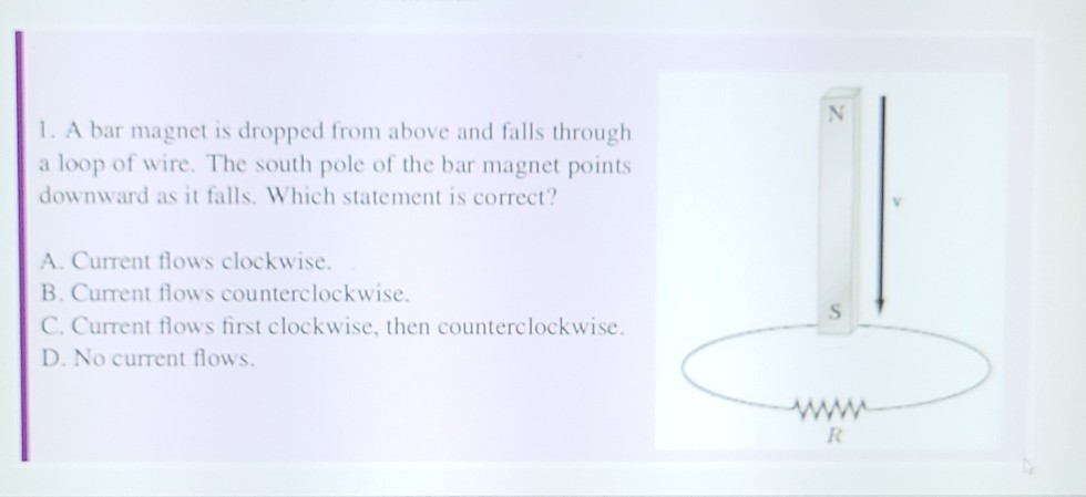 Solved 1. A bar magnet is dropped from above and falls | Chegg.com