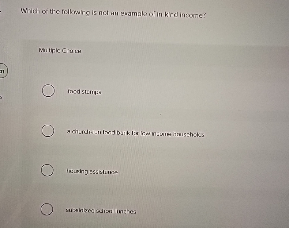Solved Which of the following is not an example of in-kind | Chegg.com