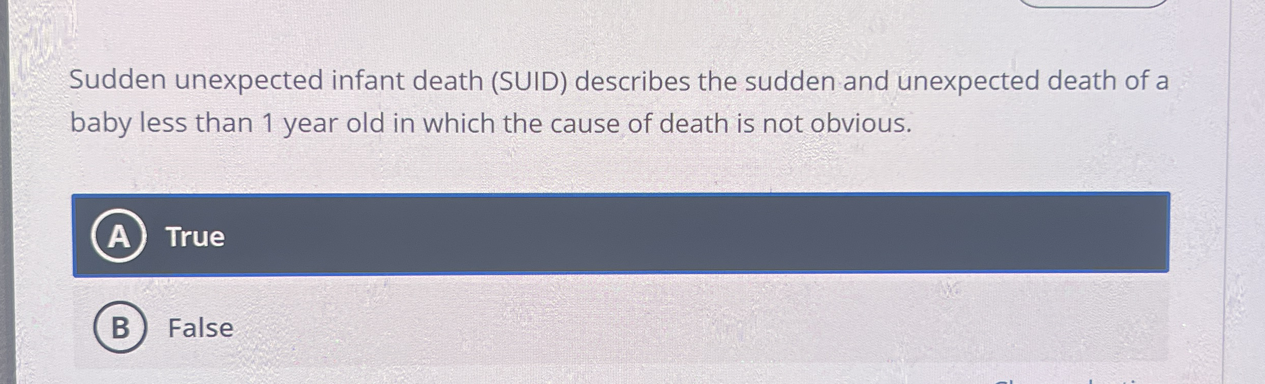 Solved Sudden unexpected infant death (SUID) ﻿describes the | Chegg.com