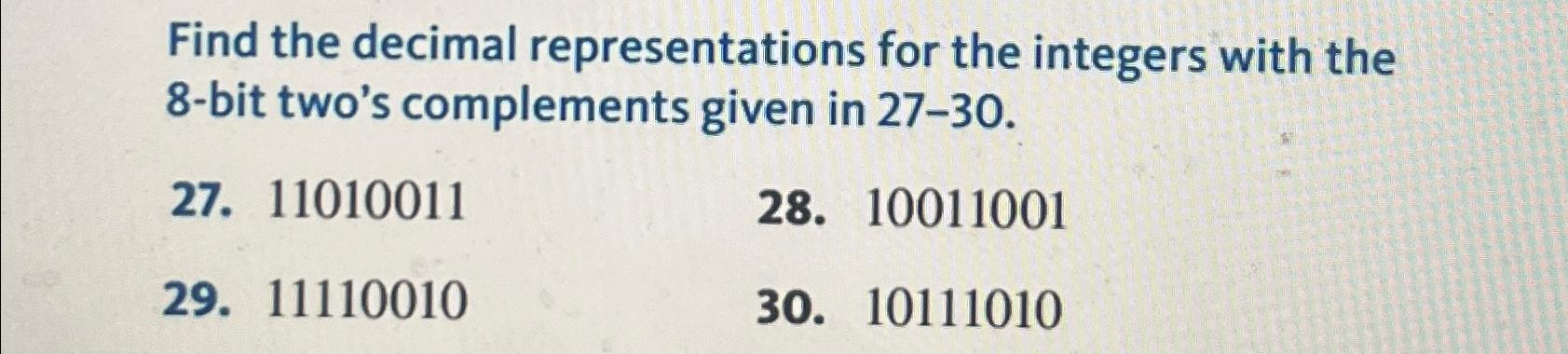 Solved Find the decimal representations for the integers | Chegg.com