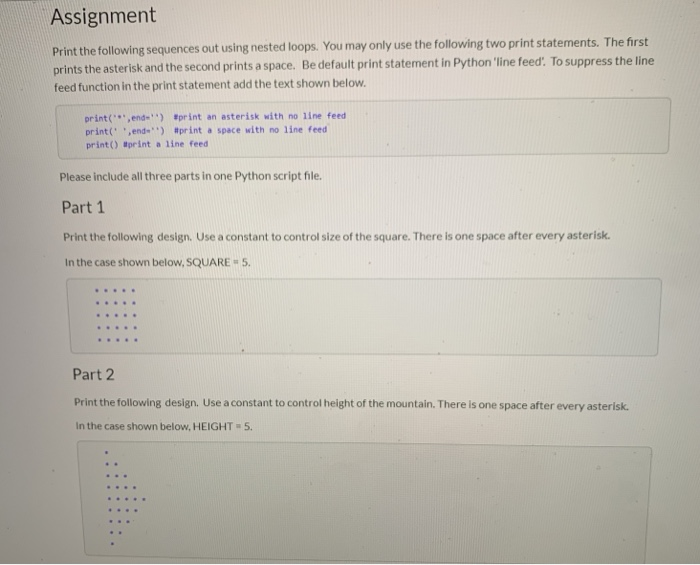 Solved Assignment Print the following sequences out using | Chegg.com