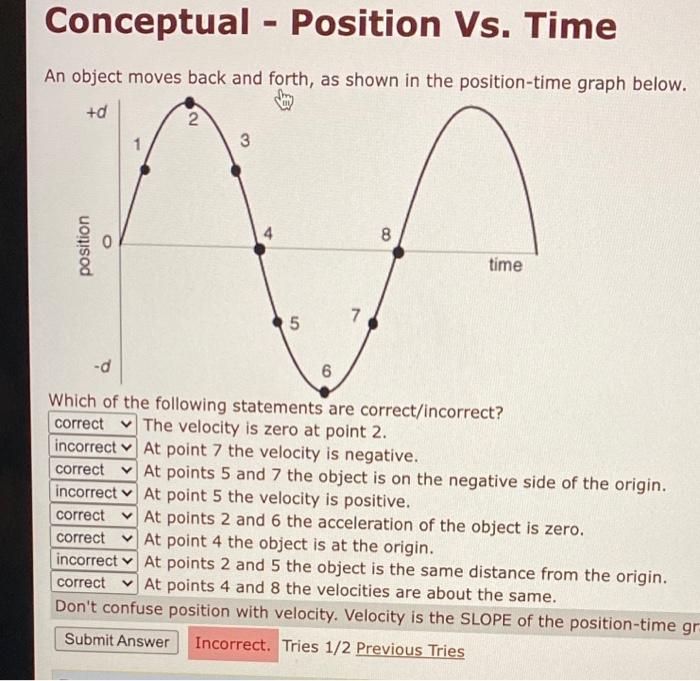 Solved Conceptual - Position Vs. Time An object moves back | Chegg.com