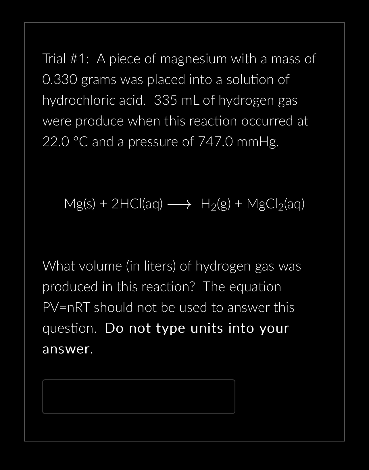 Solved Trial #1: A piece of magnesium with a mass of 0.330 | Chegg.com