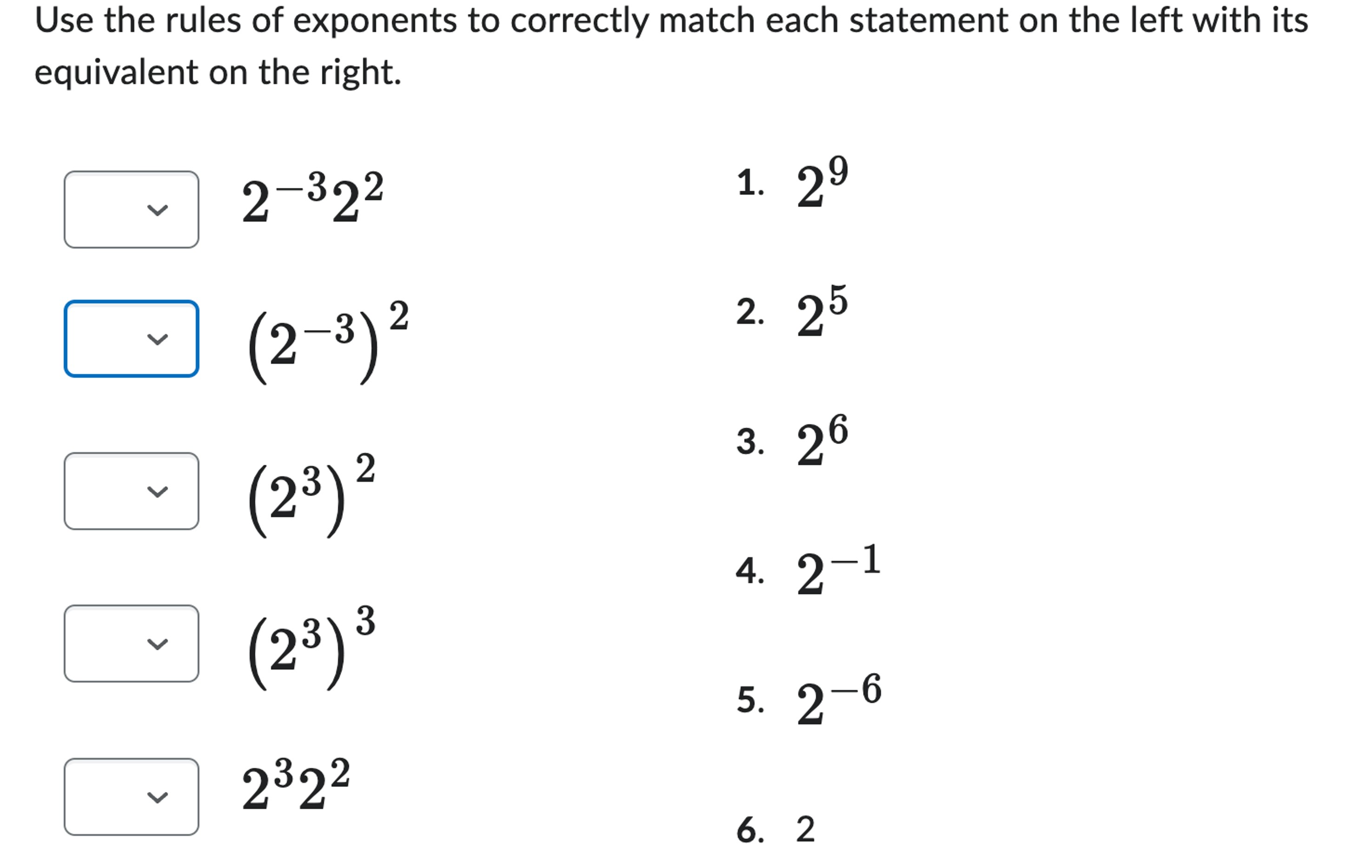 Use the rules of exponents to correctly match each | Chegg.com