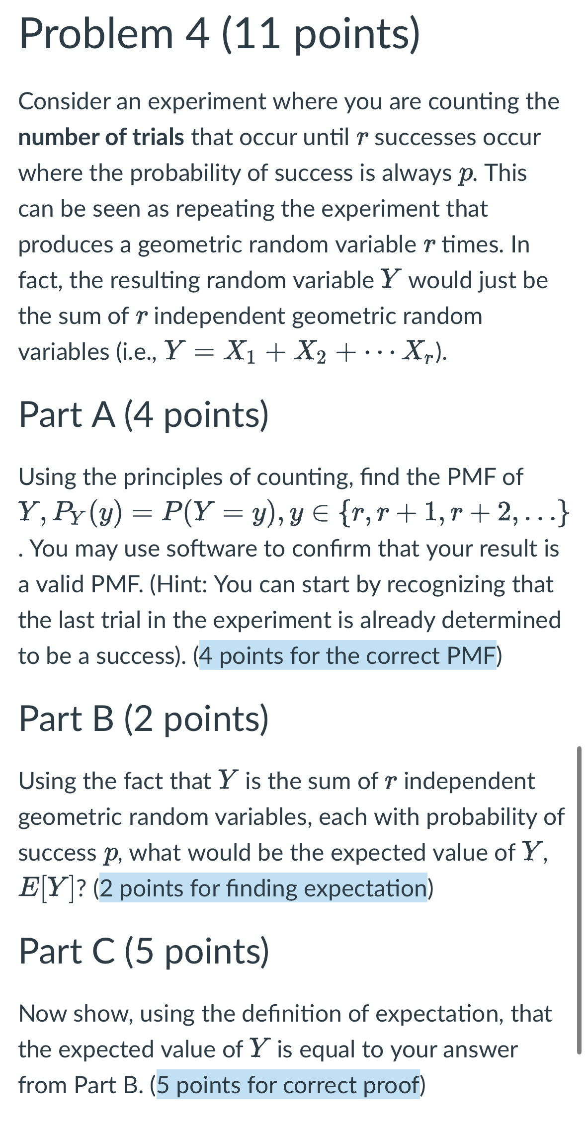 Solved Problem 4 (11 ﻿points)Consider an experiment where | Chegg.com