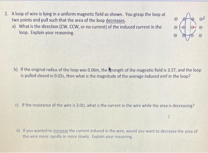 Solved 2. A loop of wire is lying in a uniform magnetic | Chegg.com