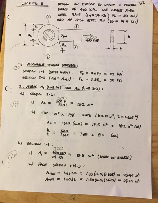 Solved EXAMPLE 5 : DESIGN AN EYEBAR TO CARRY A TENSILE V2 | Chegg.com