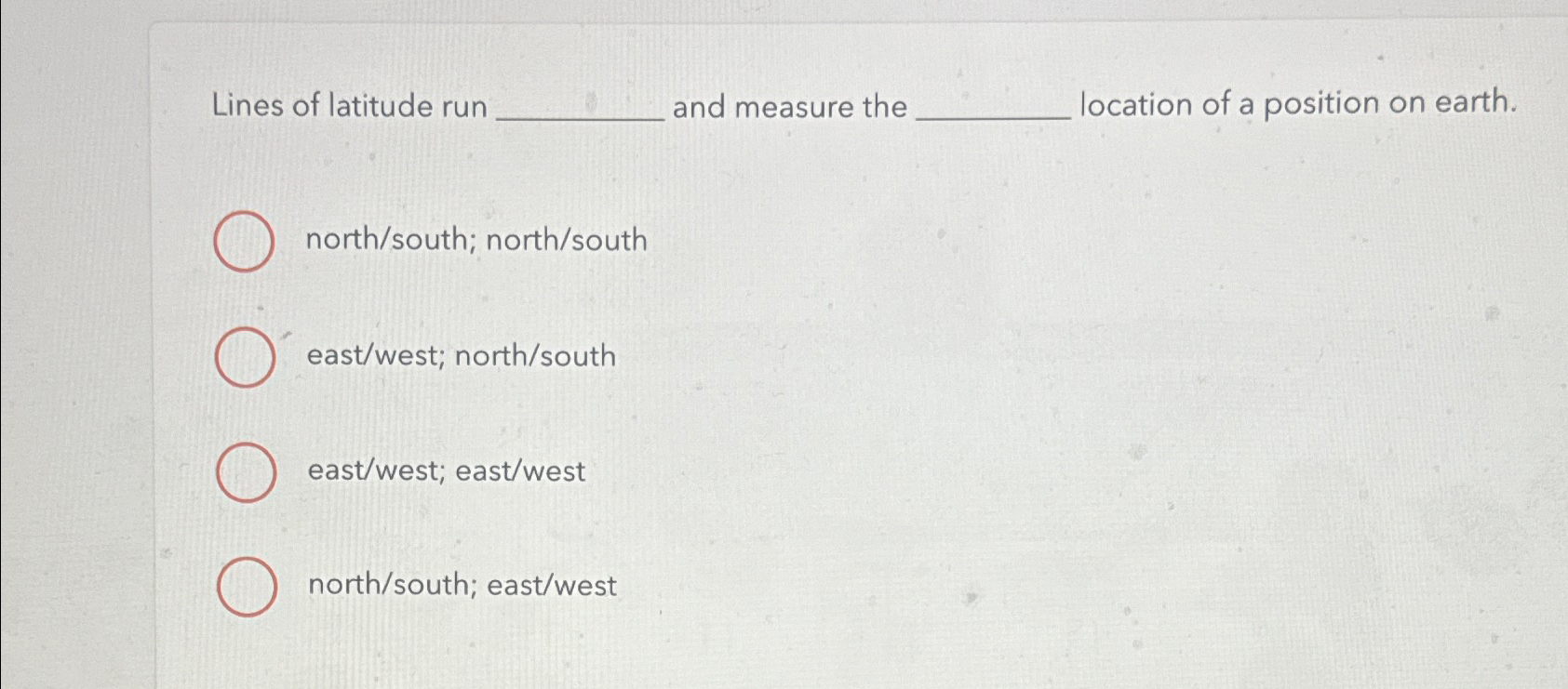 Solved Lines of latitude run ﻿and measure the ﻿location | Chegg.com