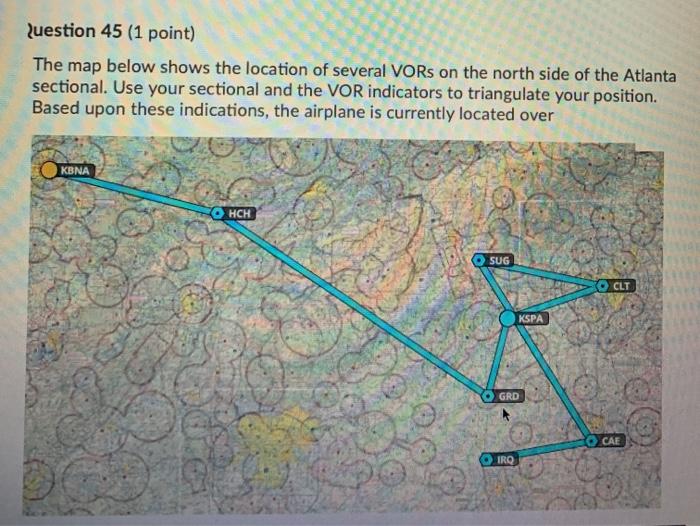 Solved Question 45 (1 point) The map below shows the | Chegg.com