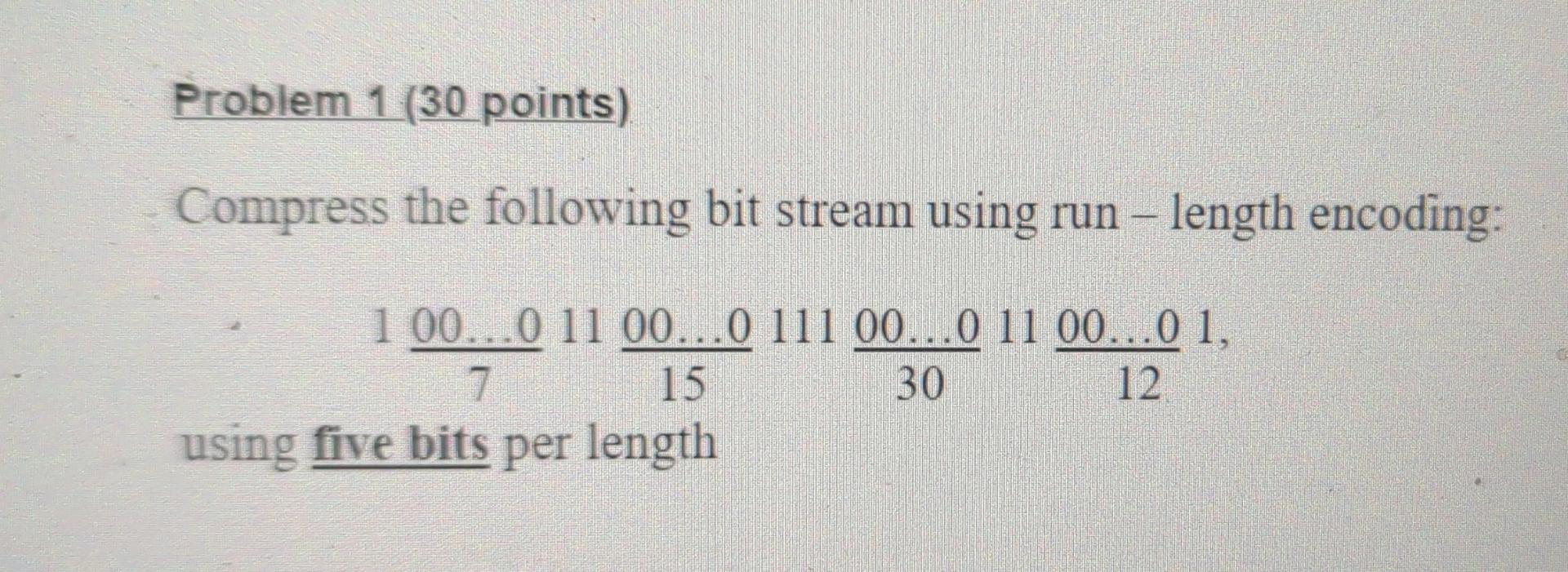 Solved Problem 1 (30 points) Compress the following bit | Chegg.com