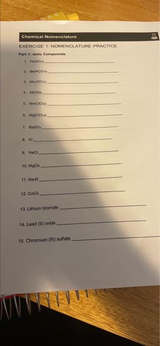Solved Chemical Nomenclature EXERCISE 1: NOMENCLATURE | Chegg.com