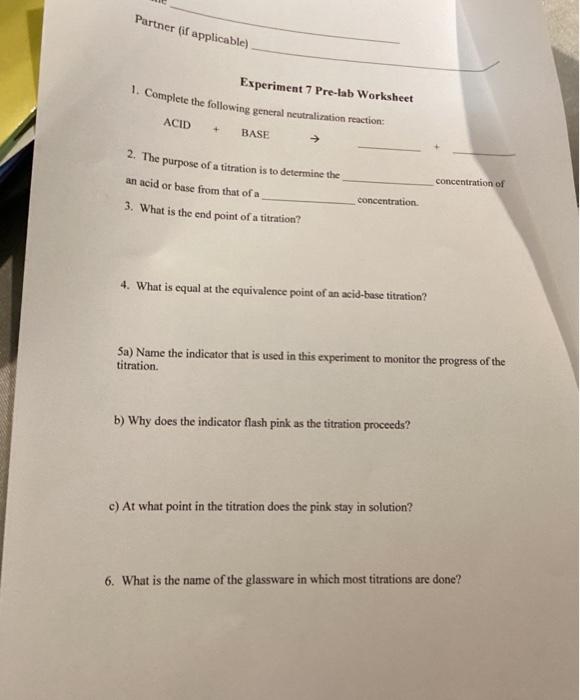 Solved Parther (ir applicable) Experiment 7 Pre-lab | Chegg.com