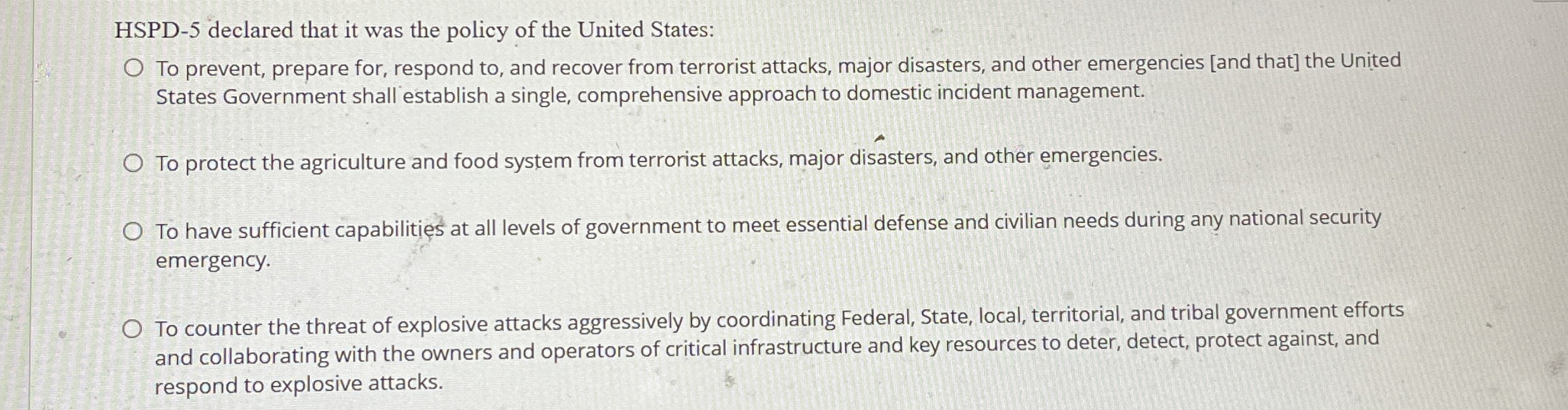 Solved HSPD-5 ﻿declared that it was the policy of the United | Chegg.com