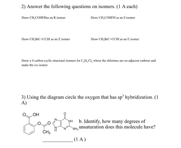 Solved 2) Answer the following questions on isomers. (1 A | Chegg.com
