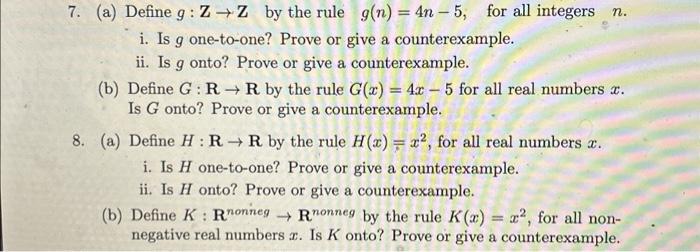 Solved 7. (a) Define g:Z→Z by the rule g(n)=4n−5, for all | Chegg.com