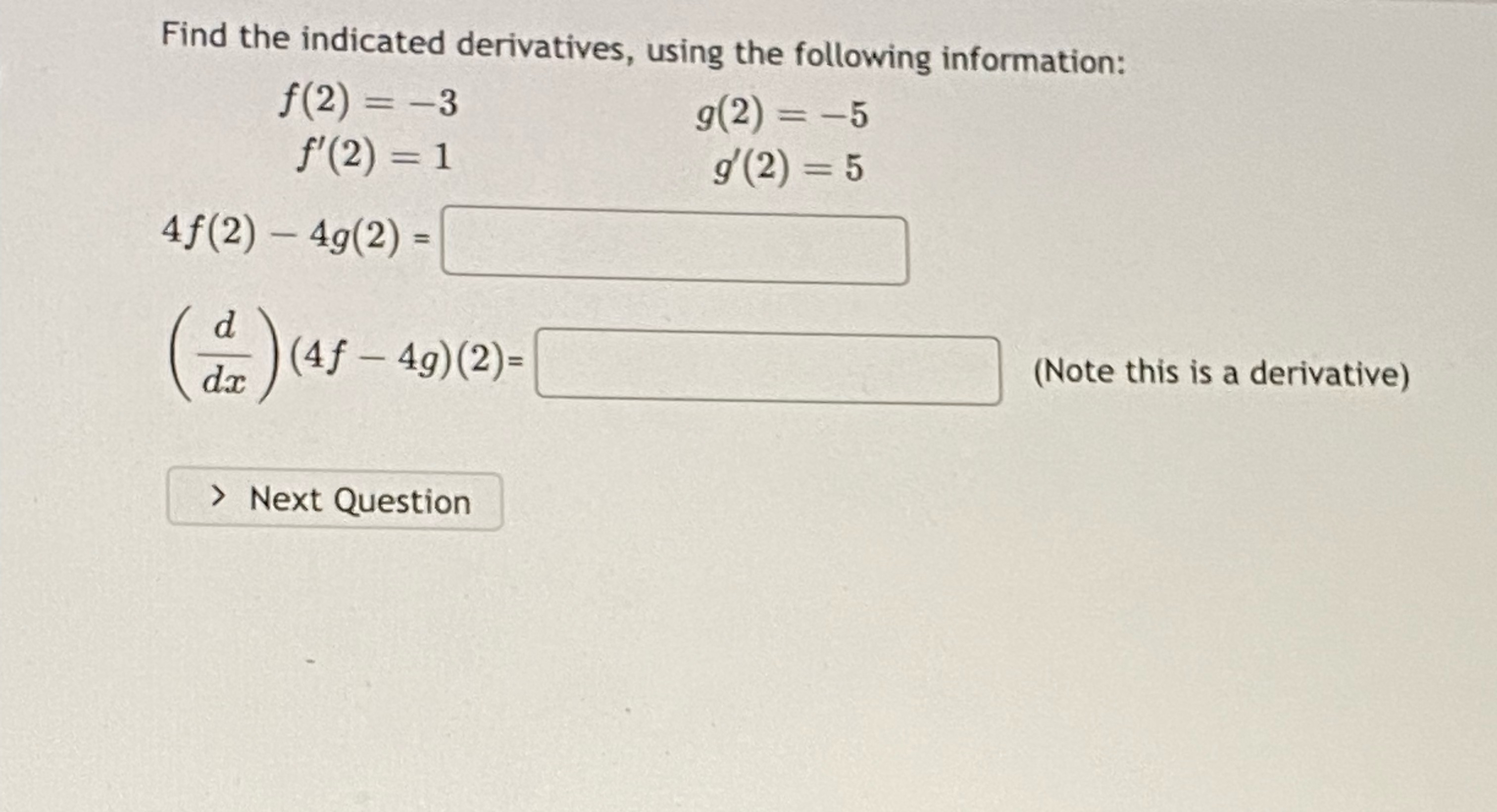 Solved Find the indicated derivatives, using the following | Chegg.com
