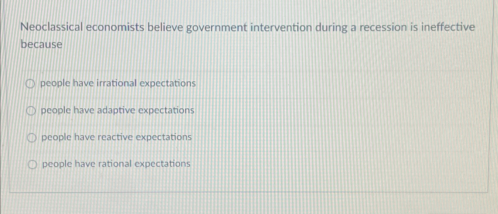 Solved Neoclassical economists believe government | Chegg.com