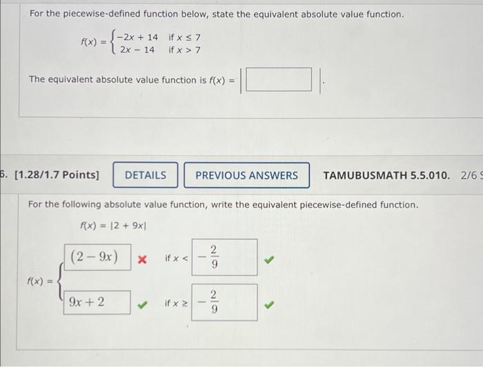 Solved For the piecewise-defined function below, state the | Chegg.com