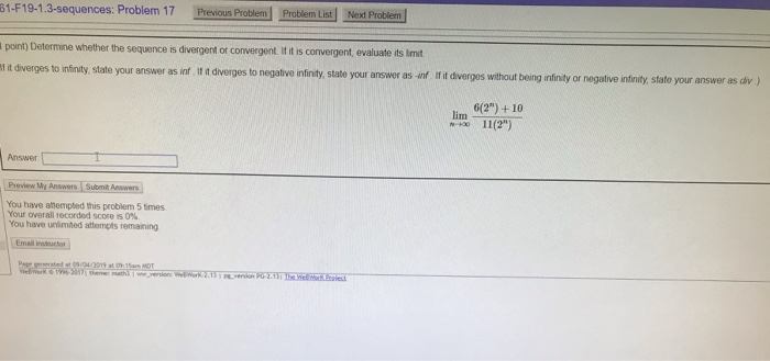 Solved 31-F19-1.3-sequences: Problem 17 Previous Problem | Chegg.com