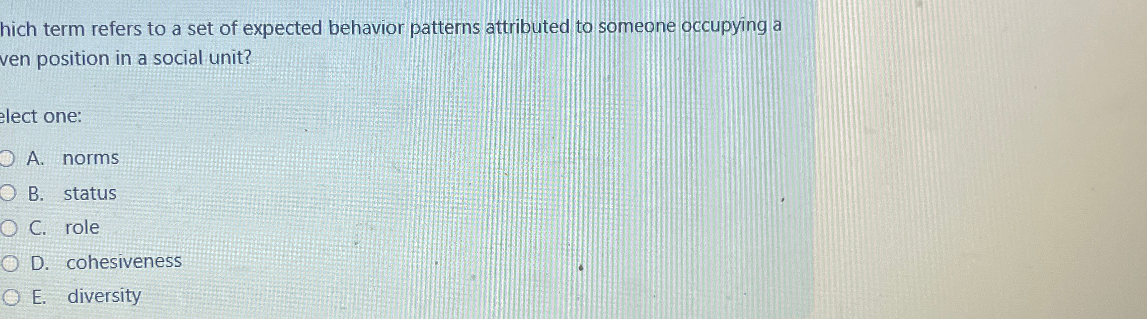 Solved hich term refers to a set of expected behavior | Chegg.com