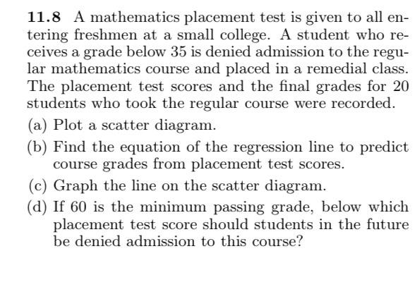 Solved 11.8 A mathematics placement test is given to all | Chegg.com