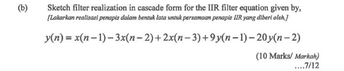Solved Sketch filter realization in cascade form for the IIR | Chegg.com