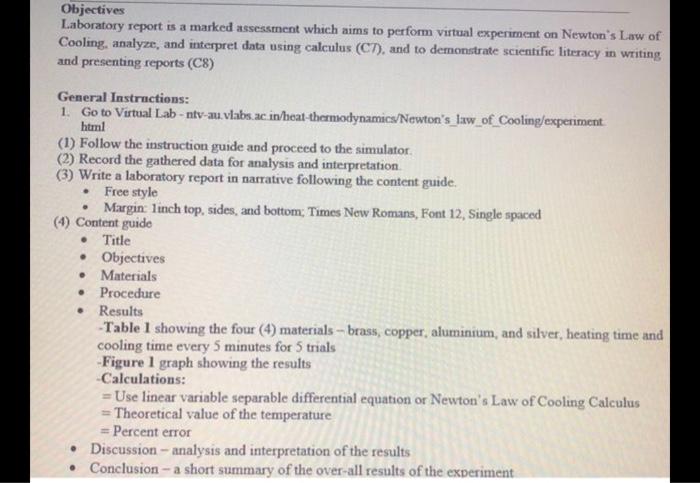 Objectives Laboratory report is a marked assessment | Chegg.com
