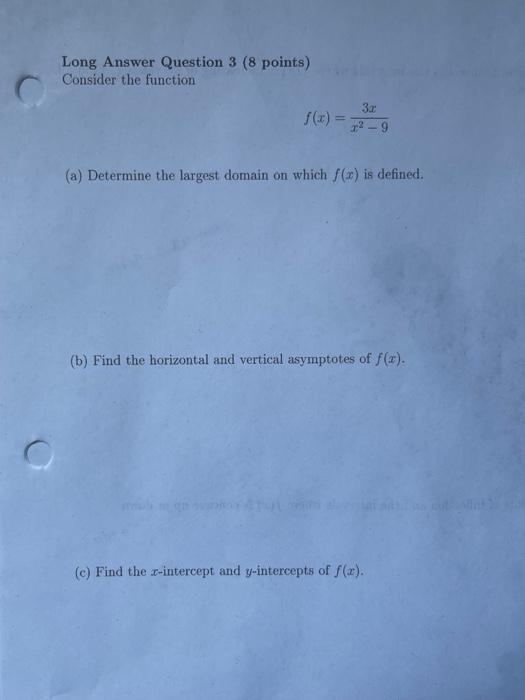 Solved Long Answer Question 3 (8 points) Consider the | Chegg.com