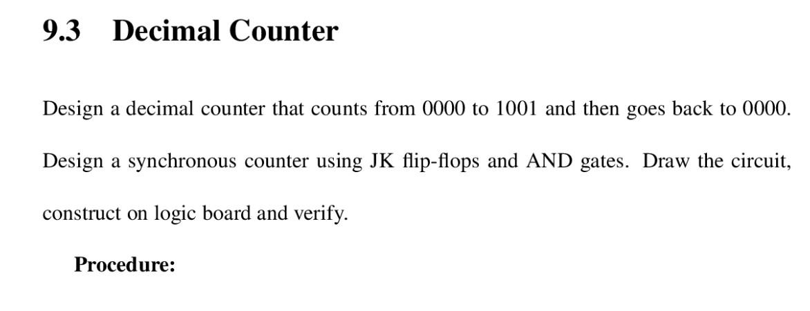 Solved 9.3 Decimal Counter Design a decimal counter that | Chegg.com