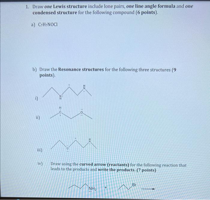 a) C7H7NOCl b) Draw the Resonance structures for the | Chegg.com