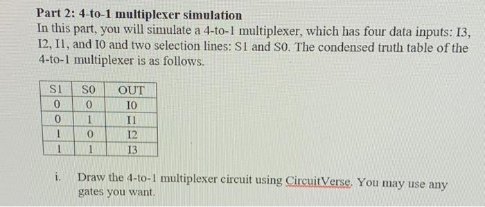 Solved Part 2: 4-to-1 multiplexer simulation In this part, | Chegg.com