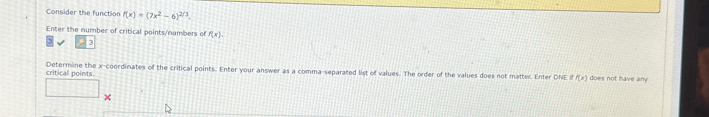 Solved Consider the function f(x)=(7x2-6)23.Enter the number | Chegg.com