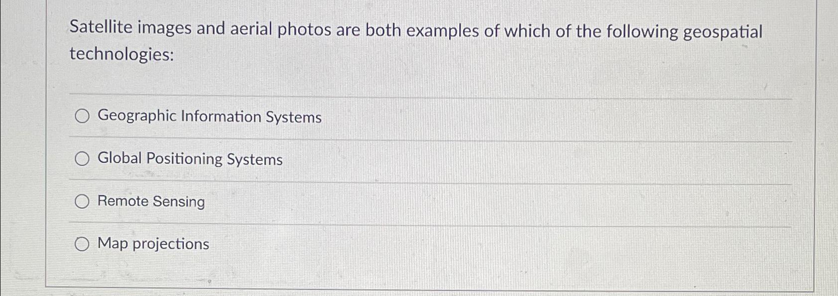 Solved Satellite images and aerial photos are both examples | Chegg.com