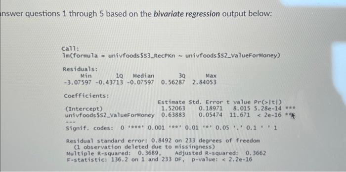 Solved Please answer questions 1 through 5 based on the | Chegg.com