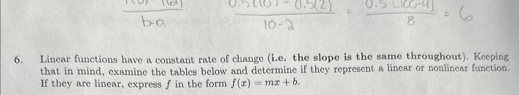 Solved Linear functions have a constant rate of change (i.e. | Chegg.com