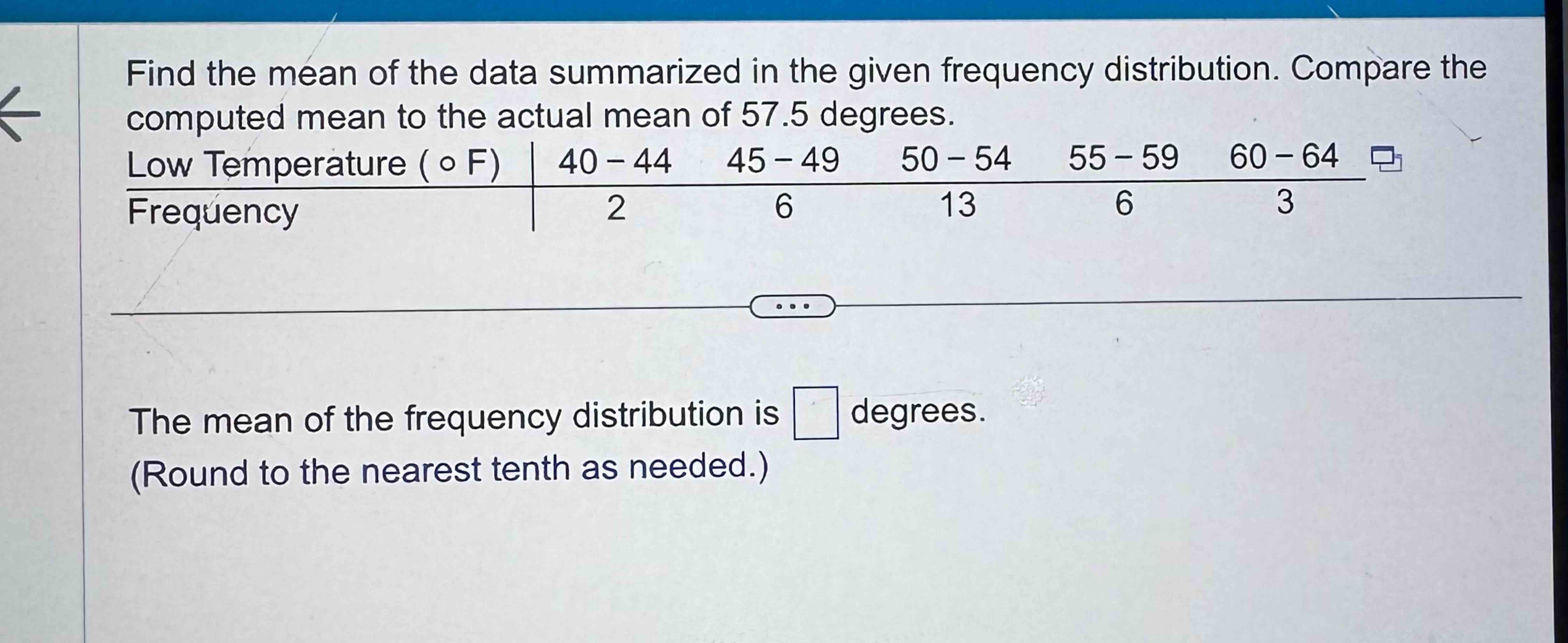 Solved Find the mean of the data summarized in the given | Chegg.com