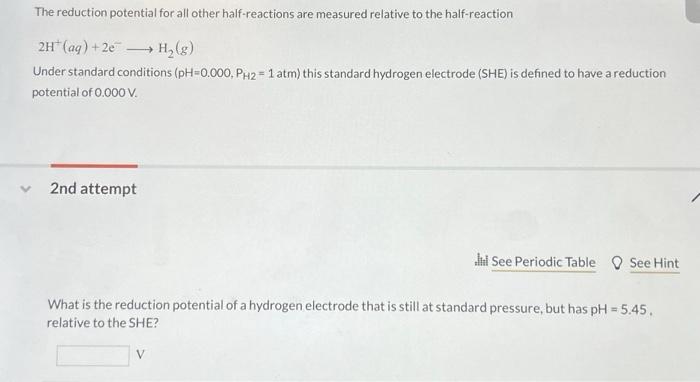 Solved The reduction potential for all other half-reactions | Chegg.com