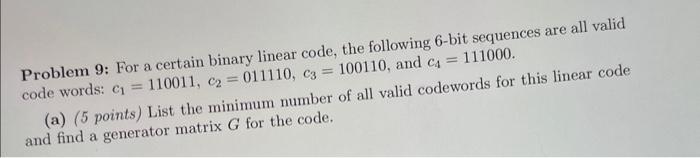 Solved Problem 9 For A Certain Binary Linear Code The 